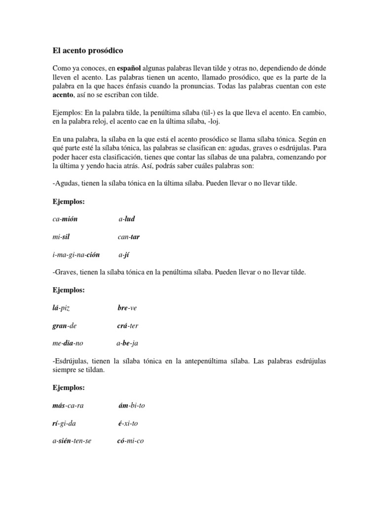 Fuente para Presentación Acento Prosódico y Ortográfico | PDF | Sílaba ...