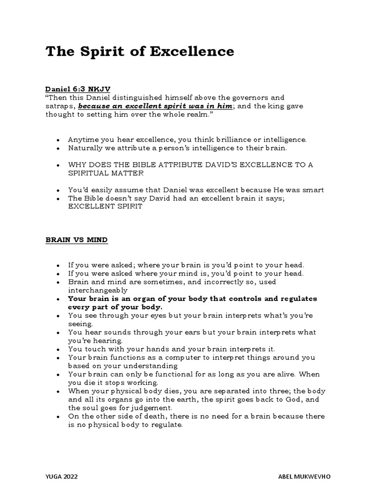 The Spirit of Excellence Explained | PDF | Mind | Soul
