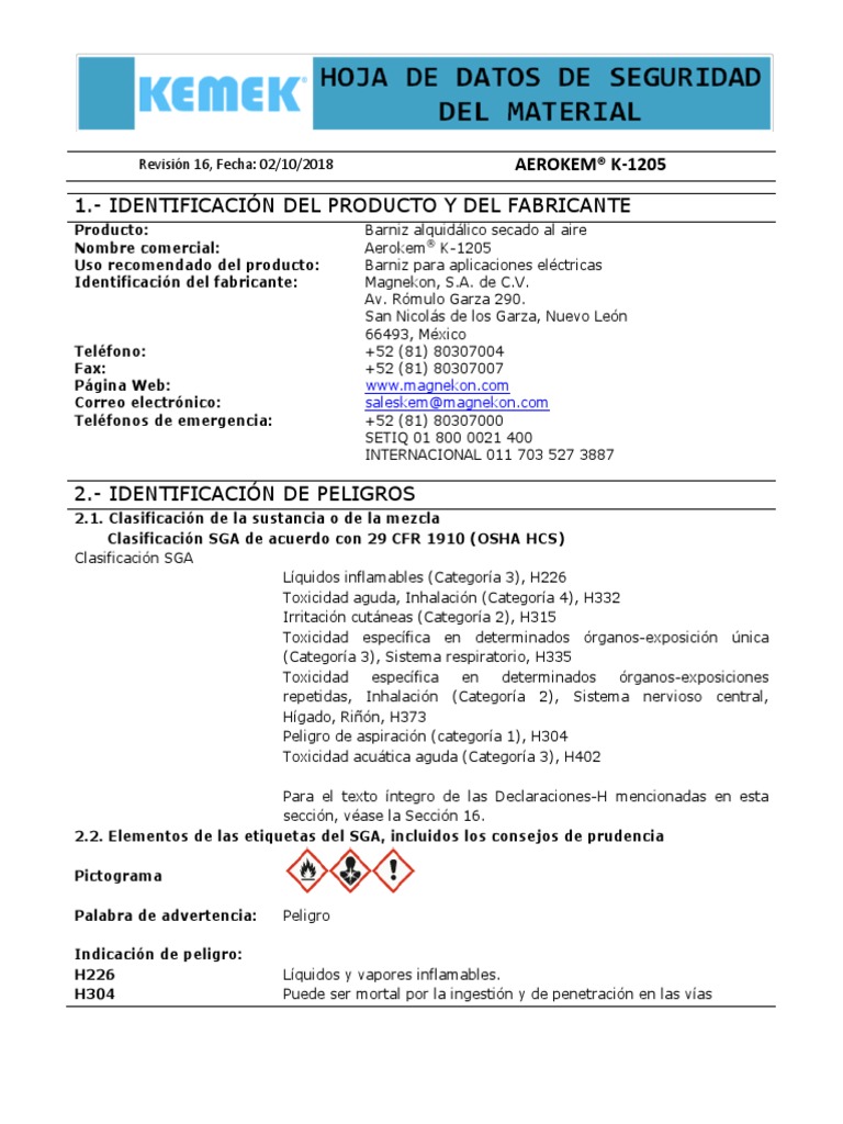 HDS Barniz K1205 | PDF | Ciencias fisicas | Química