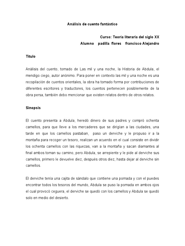 Análisis de Cuento Fantástico | PDF