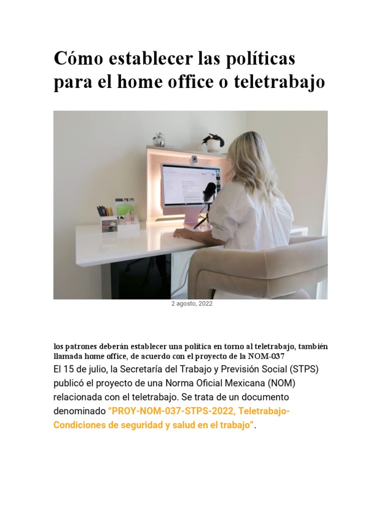 Nom 37 Políticas para El Home Office o Teletrabajo | PDF Nom 37 Políticas para El Home Office o Teletrabajo | PDF