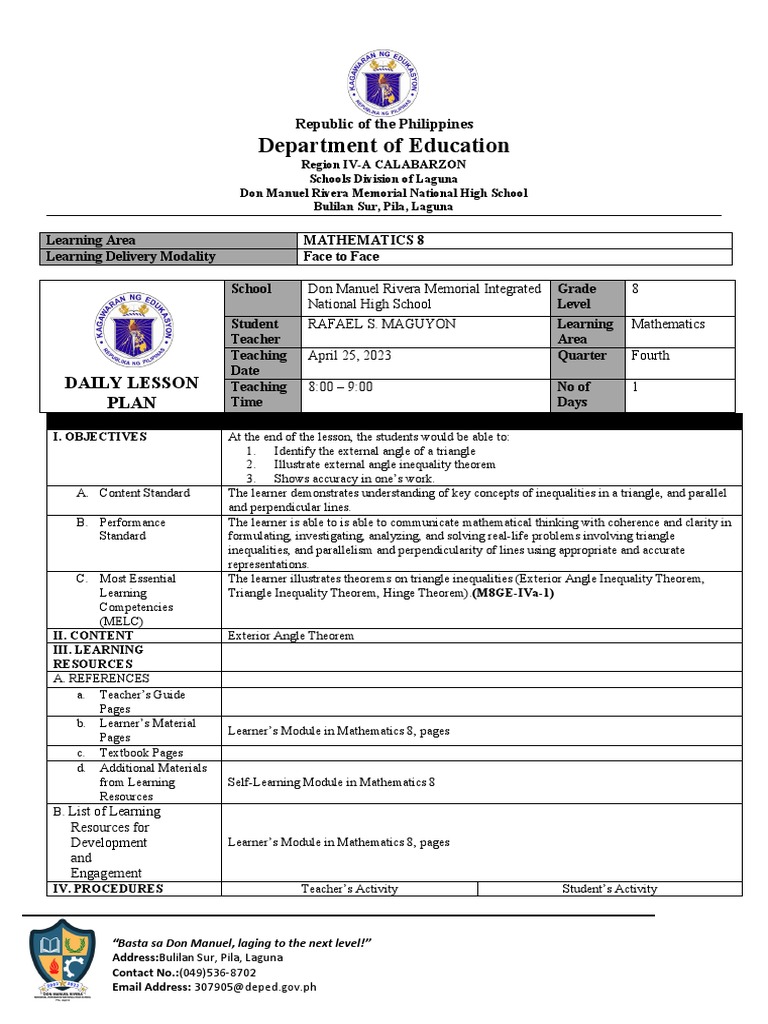 Lesson Plan For Demo | PDF | Triangle | Learning