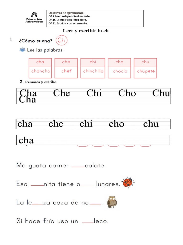 Cha Che Chi Cho Chu Cha: Leer y Escribir La CH | PDF