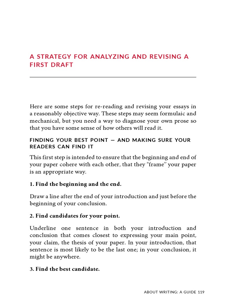 Essays - A Strategy For Analyzing and Revisign A First Draft (Source - About Writing - A Guide ...