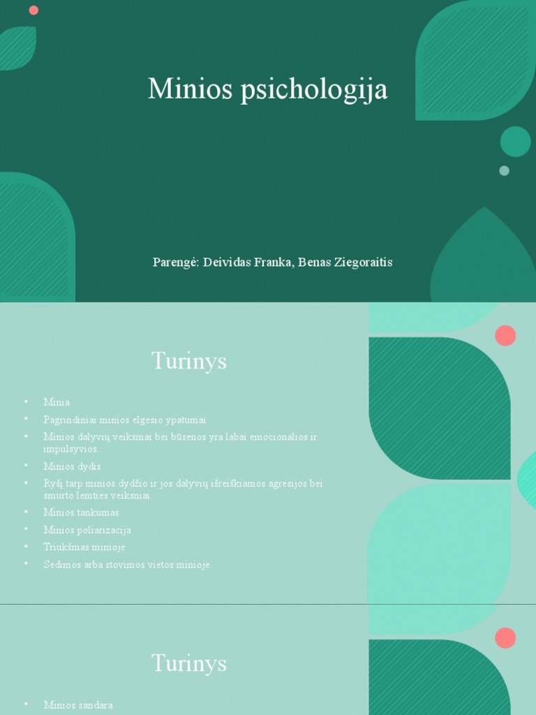Minios Psichologija: Parengė: Deividas Franka, Benas Ziegoraitis | PDF