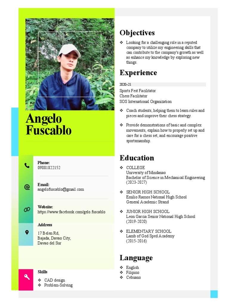Angelo Fuscablo CV 1 | PDF | Cognitive Psychology | Education Theory