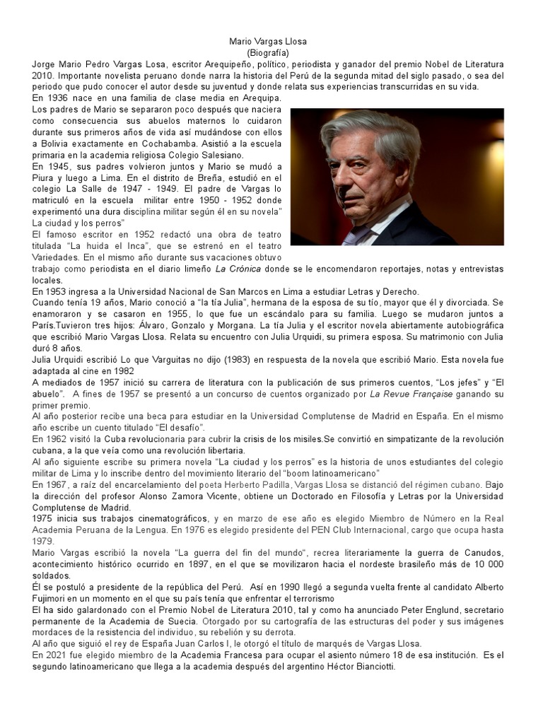 Mario Vargas Llosa (Biografía) | PDF