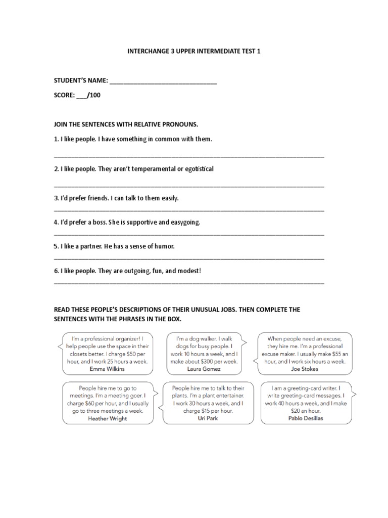 Upper Intermediate Test 1 | PDF | Language Mechanics | Linguistic Typology