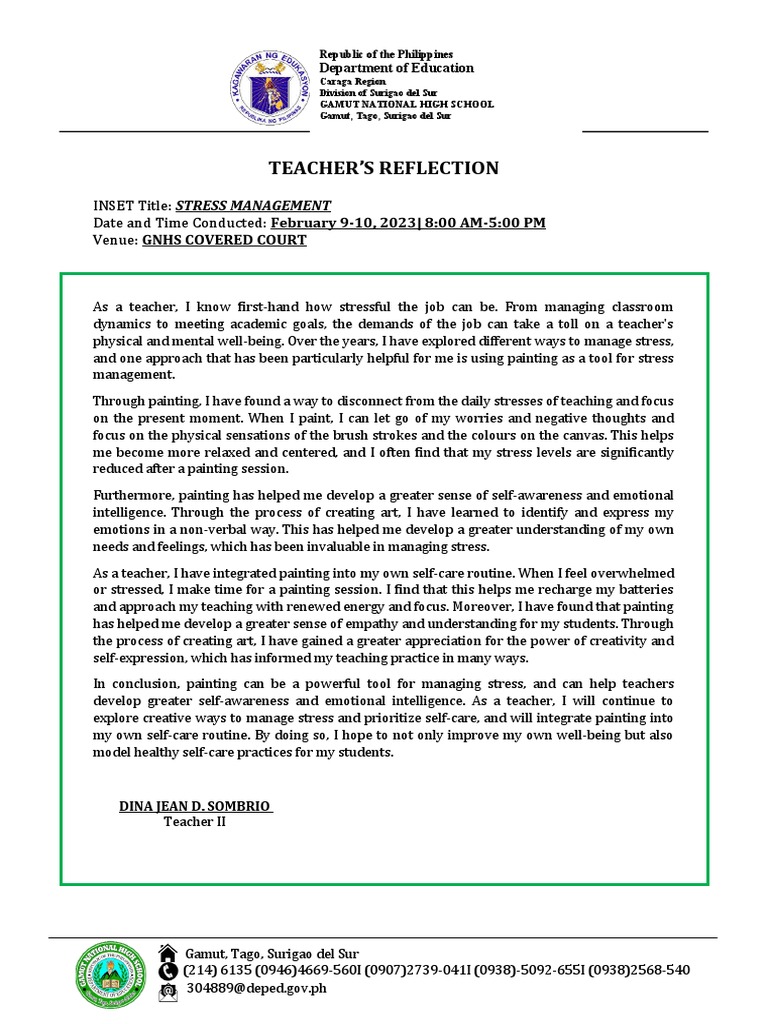 Teacher Reflection Inset 2023 | PDF | Teachers | Psychological Concepts
