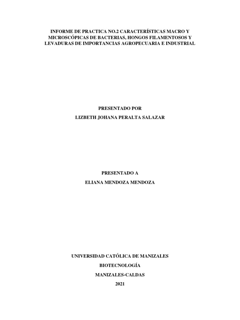 Informe de Practica No2 | PDF | Hongo | Bacilo
