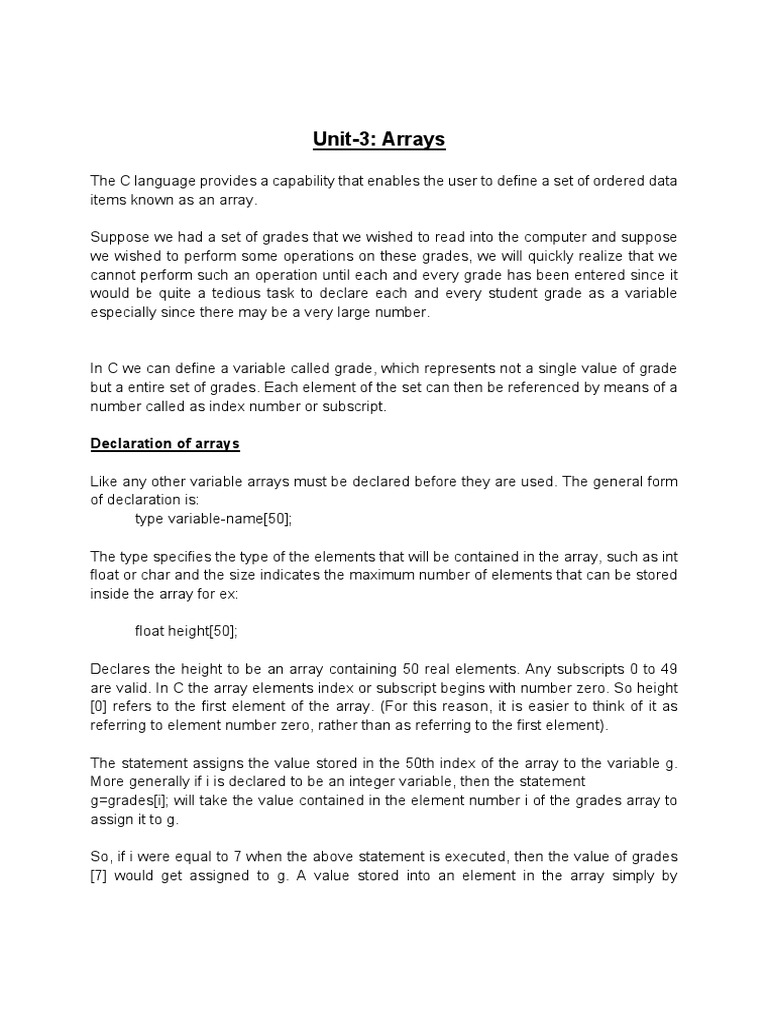 Unit 3 Arrays Pdf Pointer Computer Programming String Computer Science