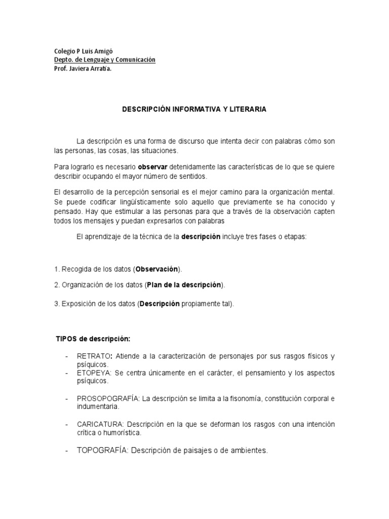Técnicas de Descripción Literaria | PDF | Retrato | Pensamiento