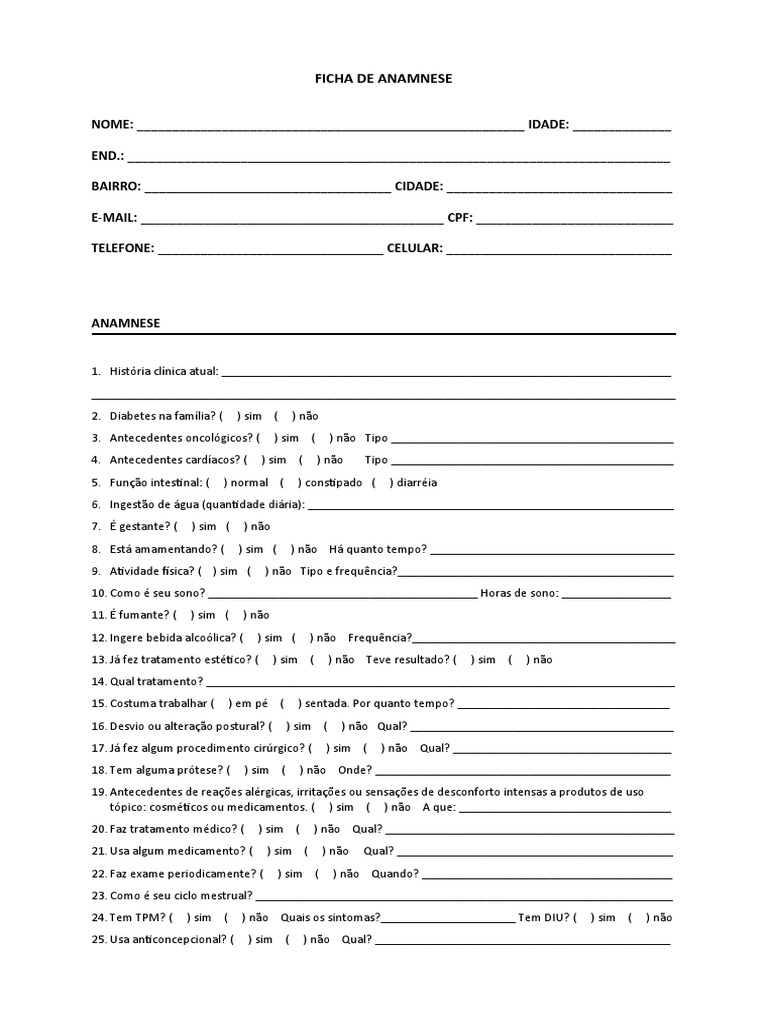 Ficha de Anamnese | PDF | Especialidades médicas | Medicina Clínica