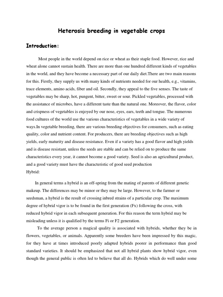 Heterosis Breeding in Vegetable Crops | PDF | Plant Breeding | Hybrid ...