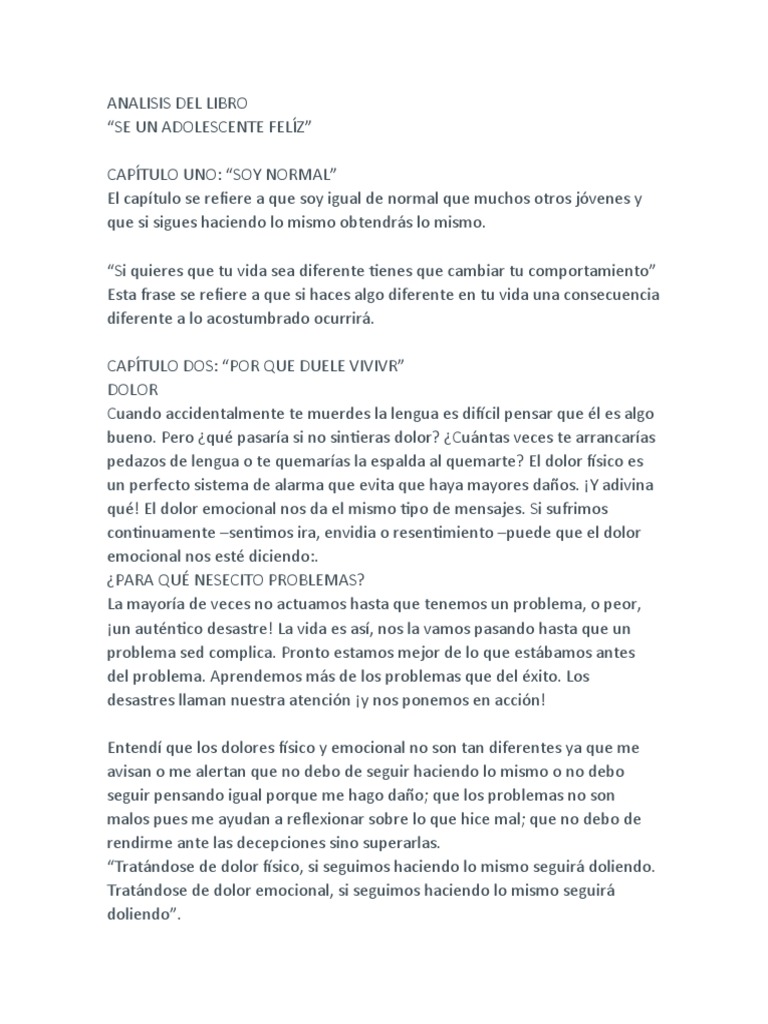Resumen Del Libro "Se Un Adolescente Feliz " | Descargar gratis PDF | Felicidad | Dolor