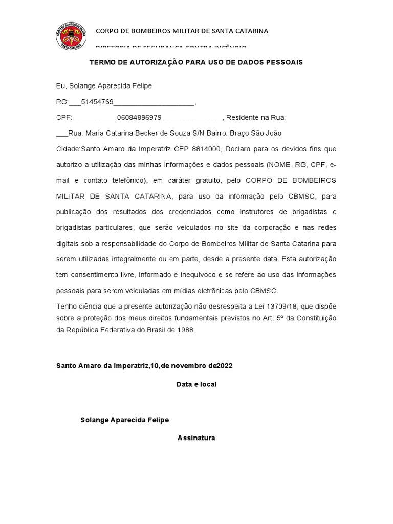 Modelo de consentimento para uso de dados | PDF