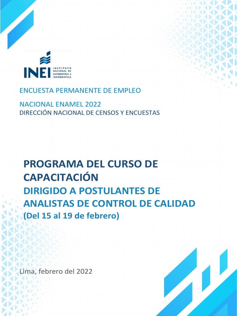 Programa Del Curso de Capacitación para Analistas de Calidad | PDF | Metodología de encuesta ...
