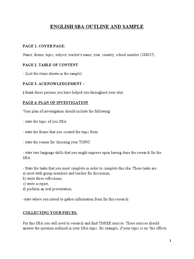 English Sba Outline and Sample: Page 1. Cover Page | PDF | Public ...