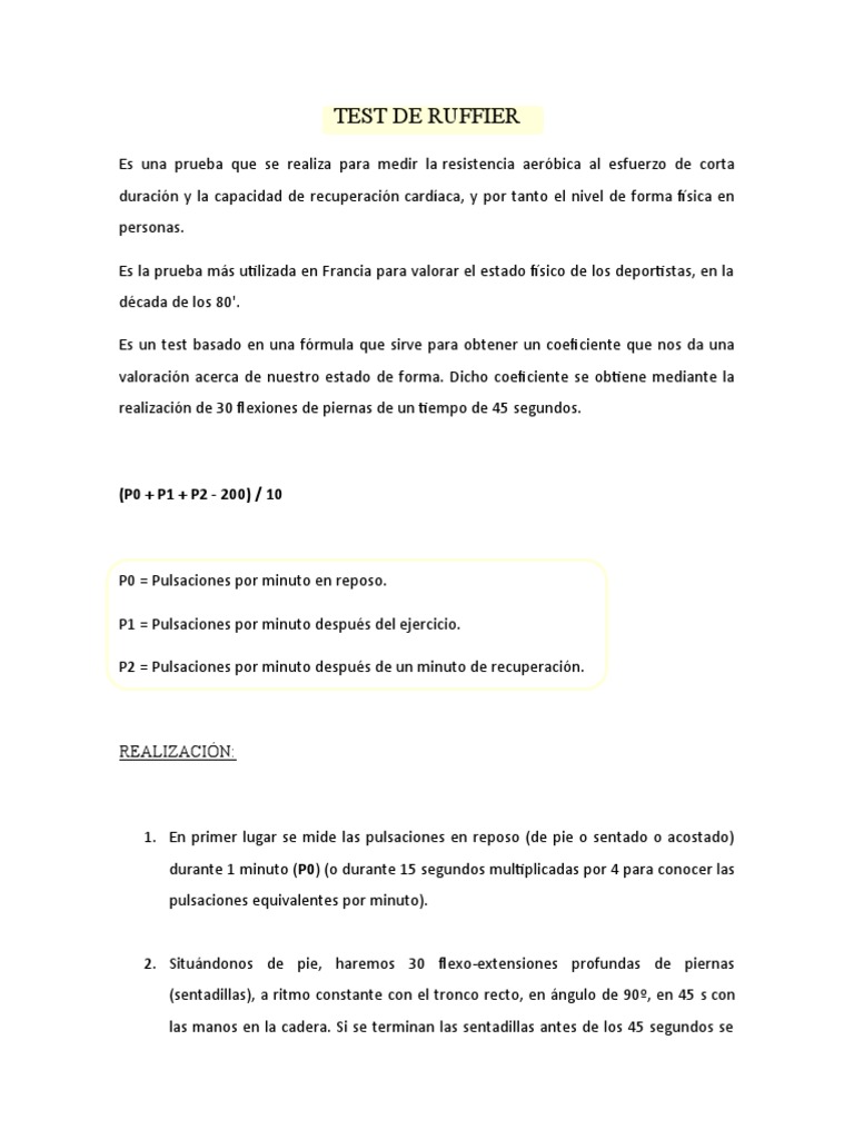 Test de Ruffier | PDF | Salud y bienestar