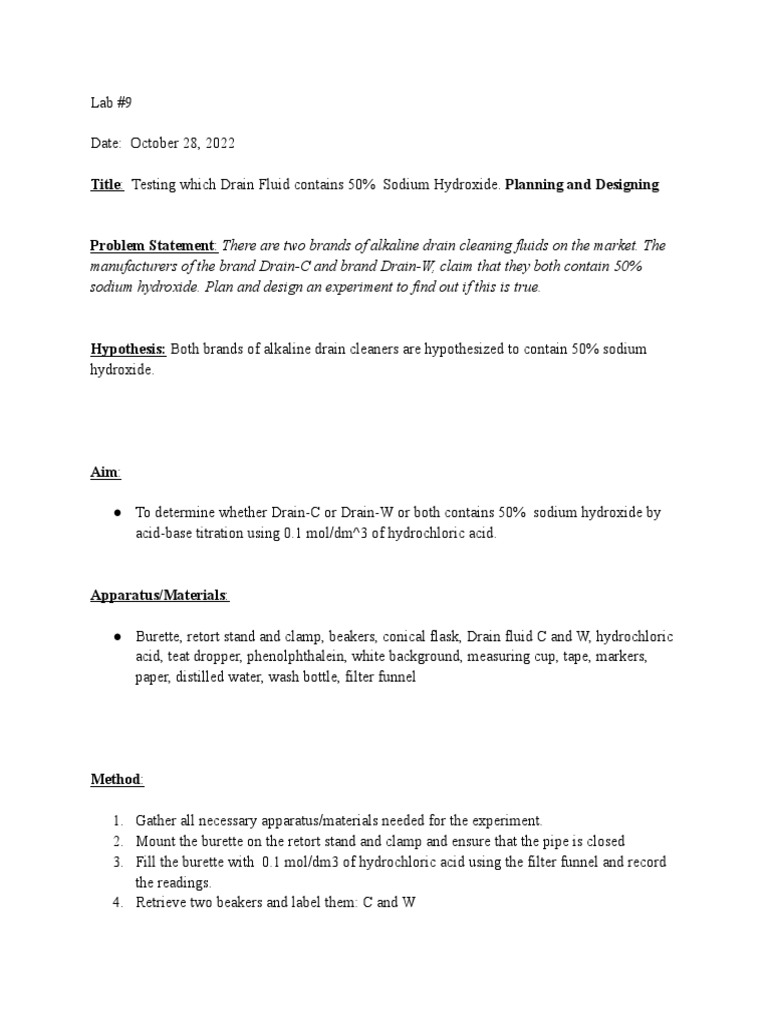 Chemistry Lab Write Up # 9 | PDF | Titration | Chemistry Chemistry Lab Write Up # 9 | PDF | Titration | Chemistry