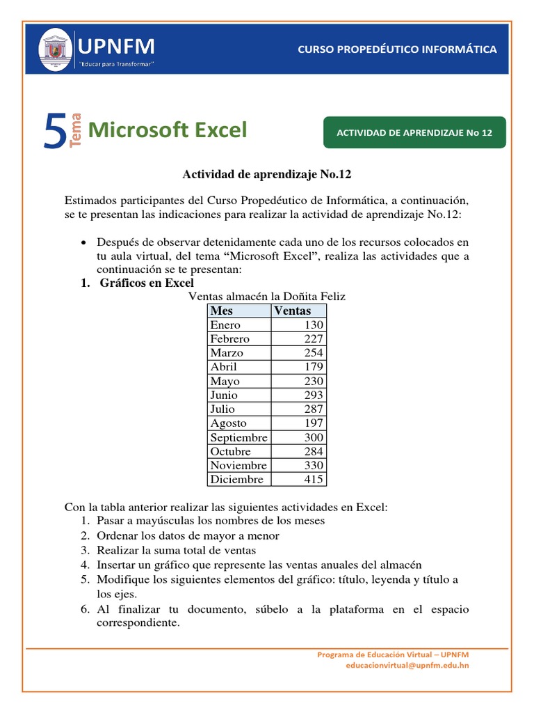 Microsoft Excel: Actividad de Aprendizaje No.12 | PDF