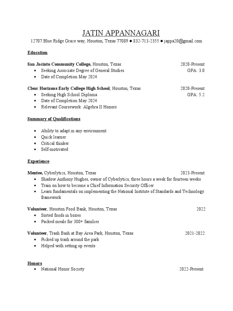 Jatin Appannagari Professional Resume | PDF