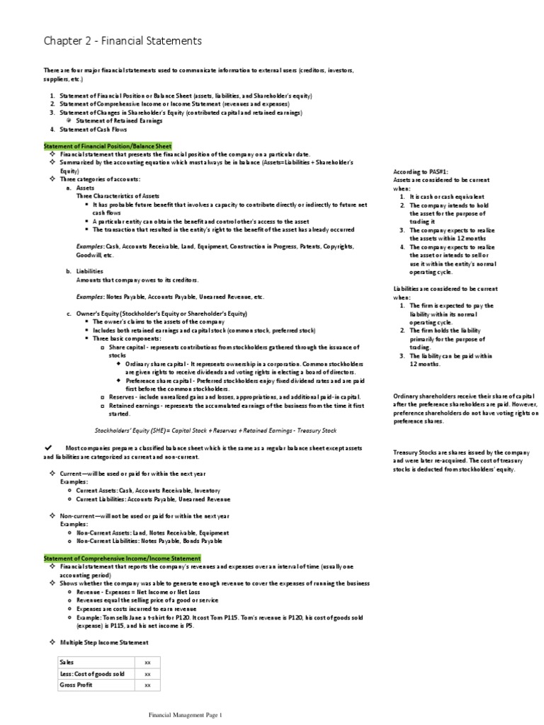 Chapter 2 - Financial Statements | PDF | Balance Sheet | Equity (Finance)
