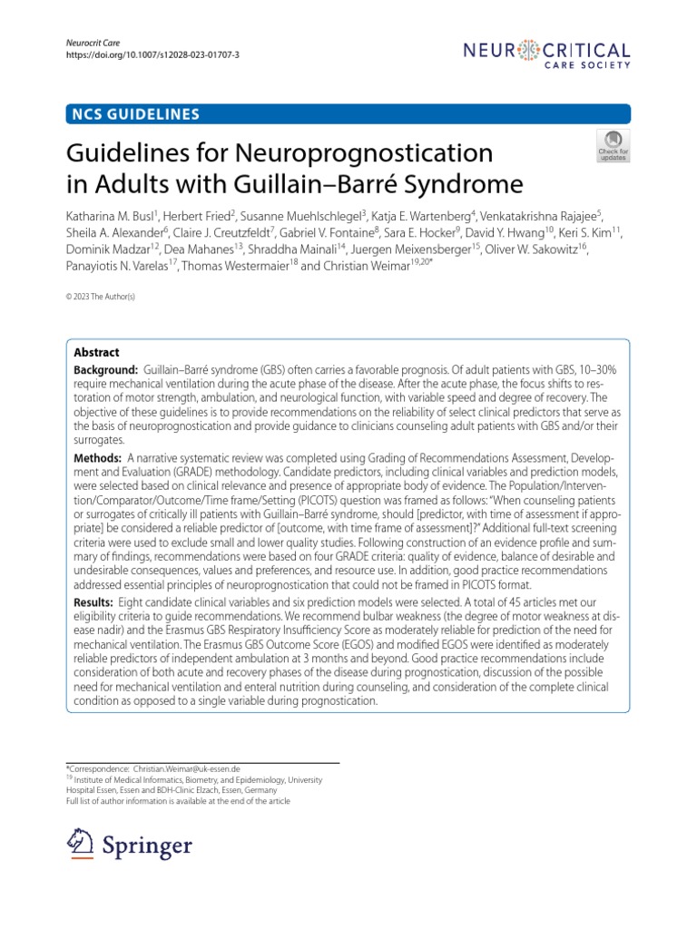 2023 - Guidelines For Neuroprognostication in Adults With Guillain ...