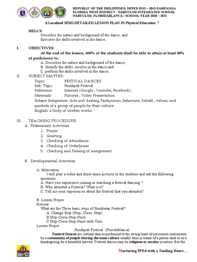 Pe 7 Lesson Plan | PDF | Dances | Festival