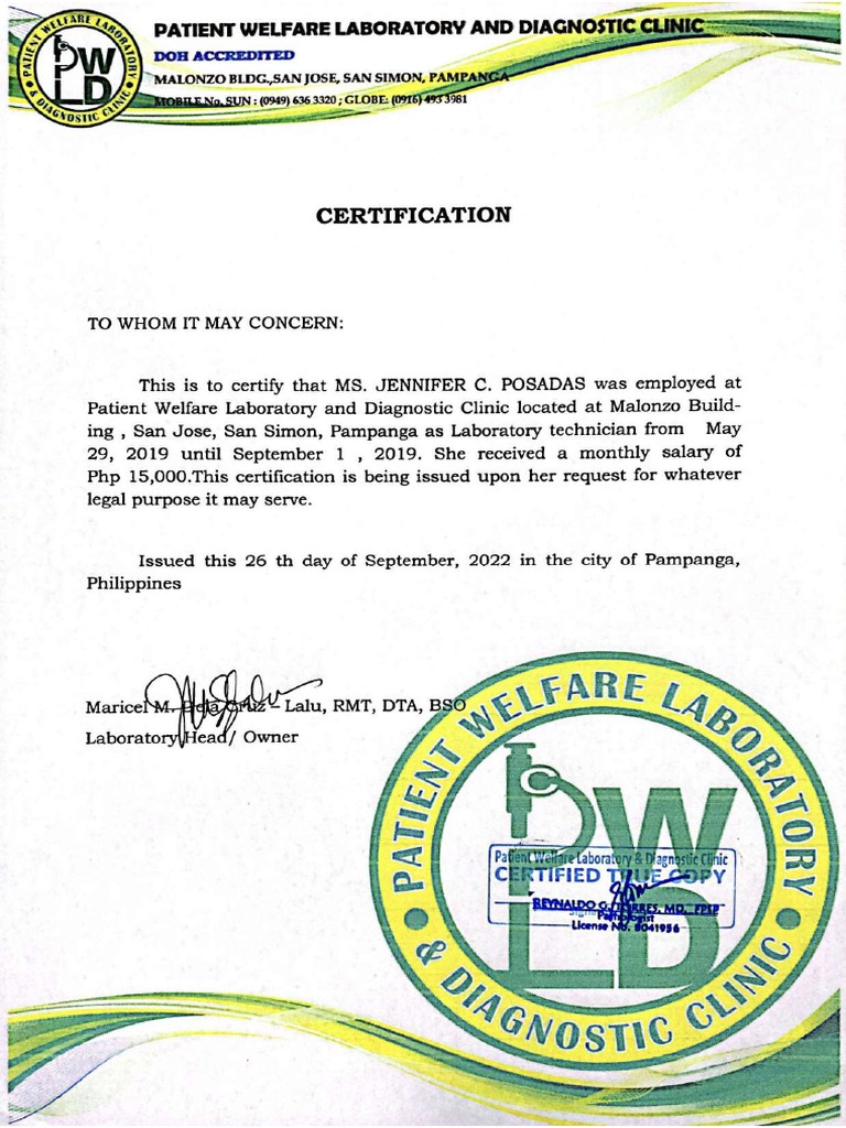 Patient Welfare Laboratory Technician Diagnostic Clinic Certification ...