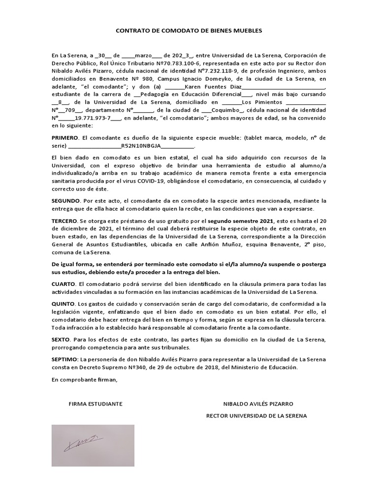 CONTRATO Comodato V4 B Rev TABLET 2 SEMESTRE 2021. | PDF