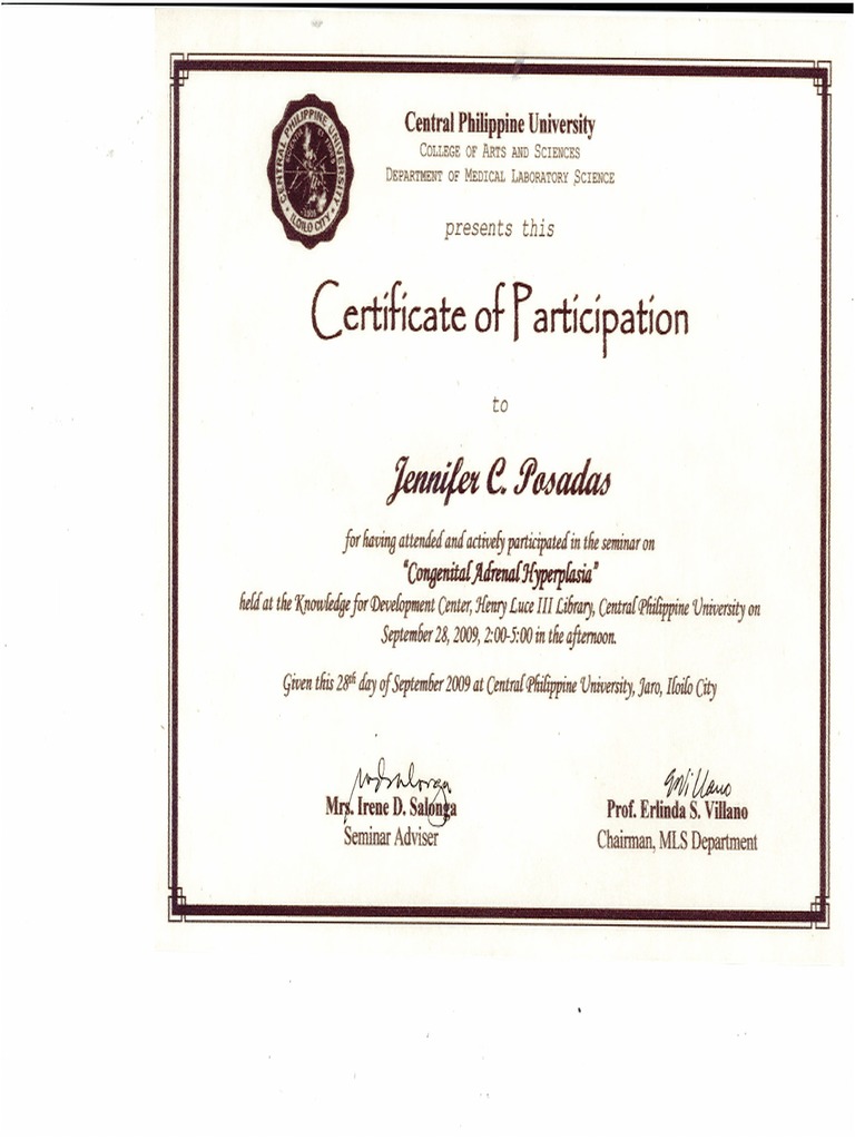 Certificate of Participations Central Philippine University Jennifer Posadas | PDF