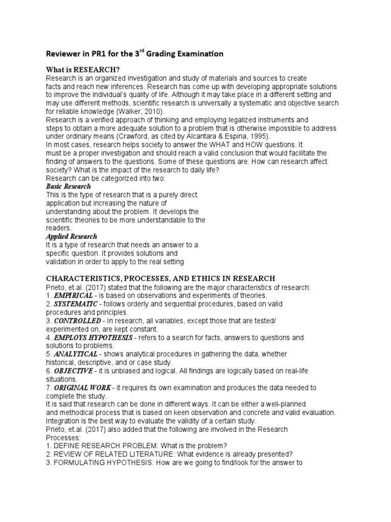 Reviewer in PR1 For The 3rd Grading Examination | PDF | Qualitative ...
