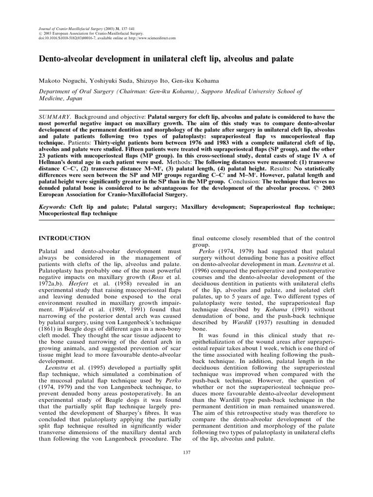 Dento-Alveolar Development in Unilateral Cleft Lip, Alveolus and Palate ...