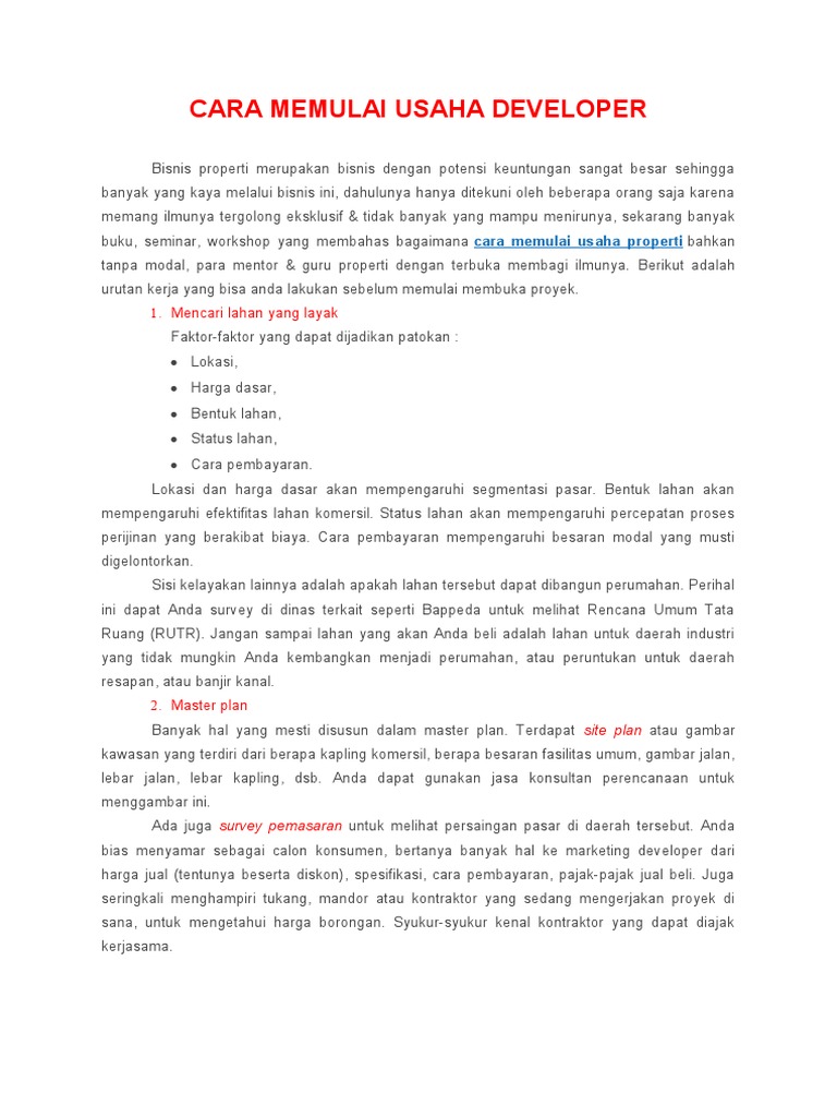 Memulai Usaha Developer Properti | PDF