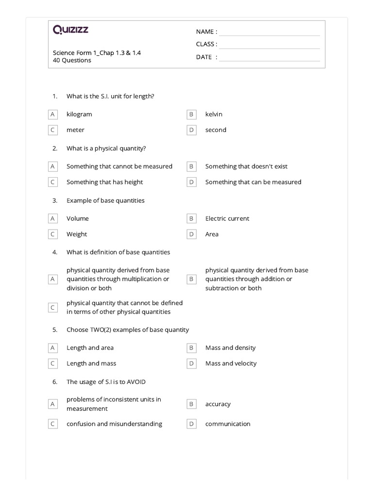 Science Form 1: Measurement Quiz | PDF | Observational Error ...
