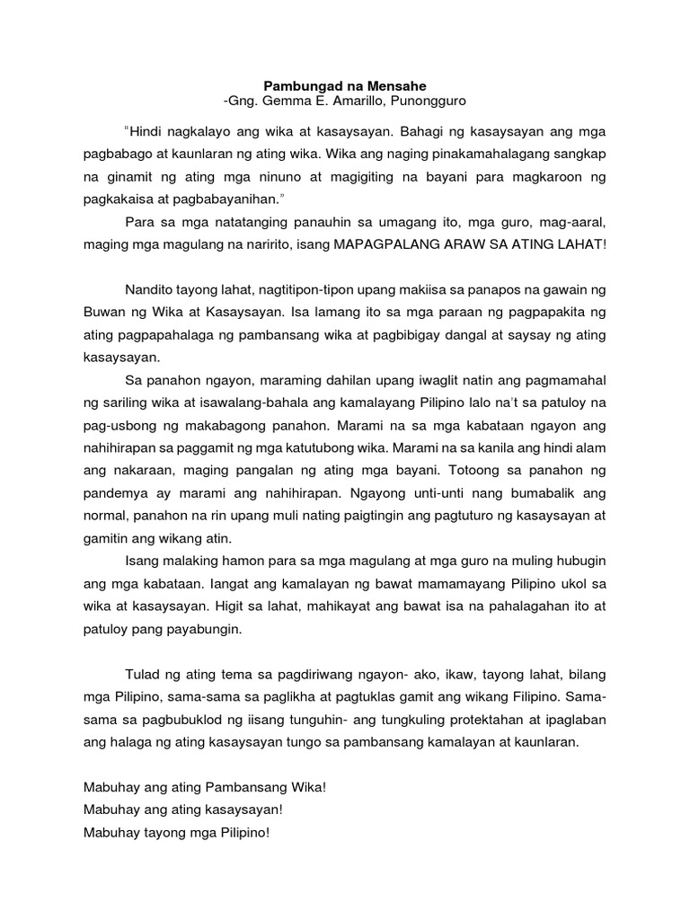 Pambungad Na Mensahe | PDF