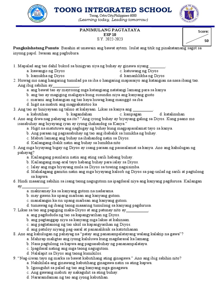 Diagnostic Test - ESP 10 | PDF