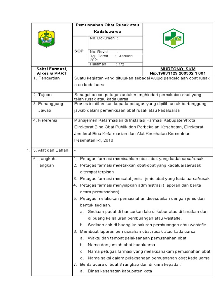 SOP Pemusnahan Obat | PDF | Pengembangan Diri
