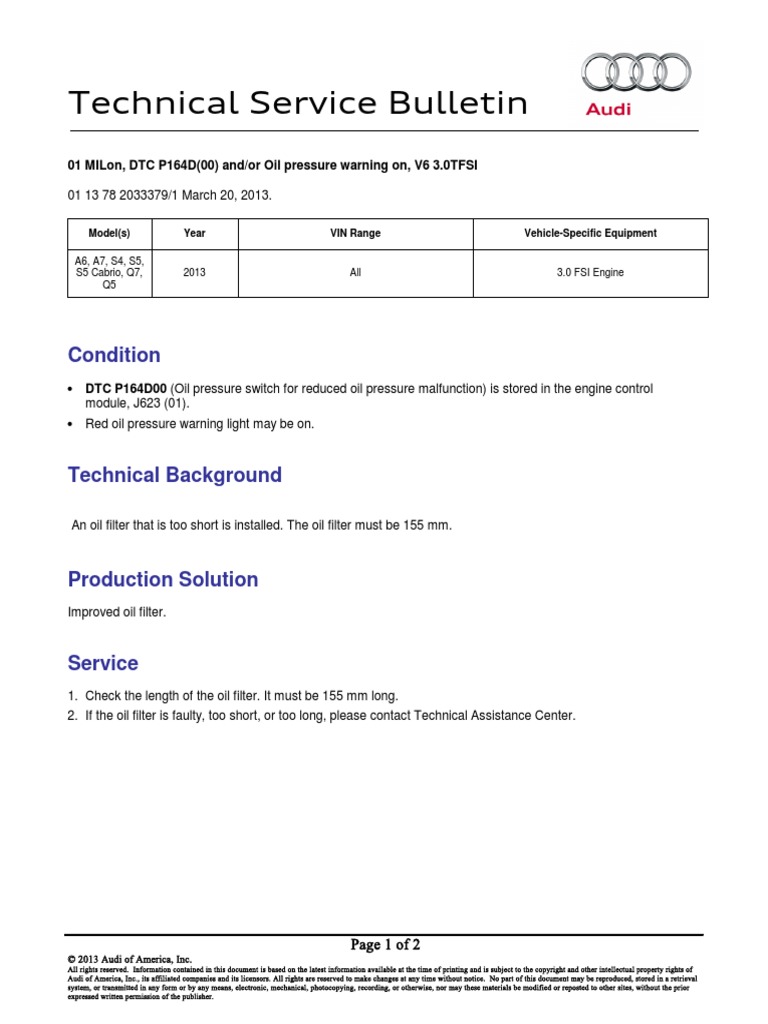 MC-10123891-9999. Service Bulletin - Oil Pressure Switch | PDF