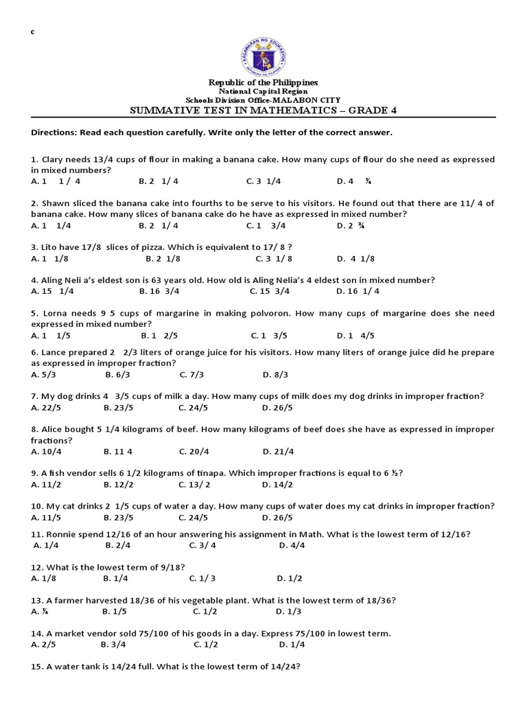 2nd Quarter Summative Test No.2 | PDF | Mathematics | Foods