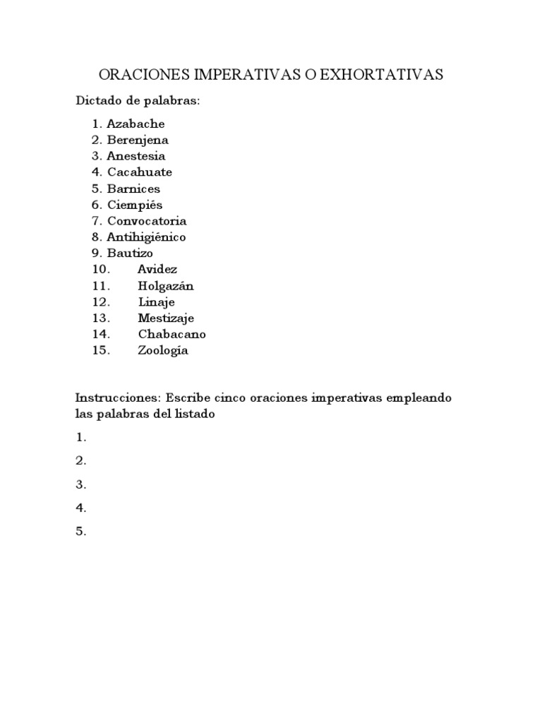 ORACIONES IMPERATIVAS O EXHORTATIVAS | PDF