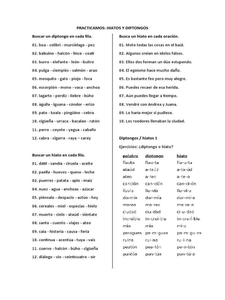 Practicamos Hiatos y Diptongos | PDF