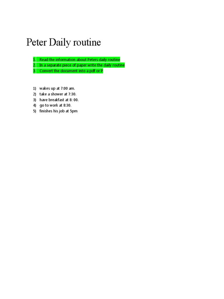 Peter Daily Routine | PDF | Language Arts & Discipline