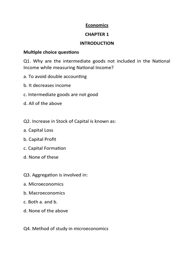 Economics Multiple Choice Questions | PDF | Macroeconomics | Economics