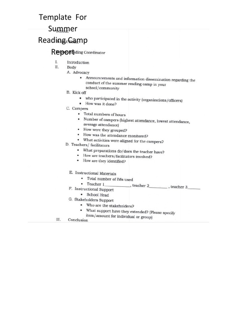 Summer Reading Camp Report Template | PDF