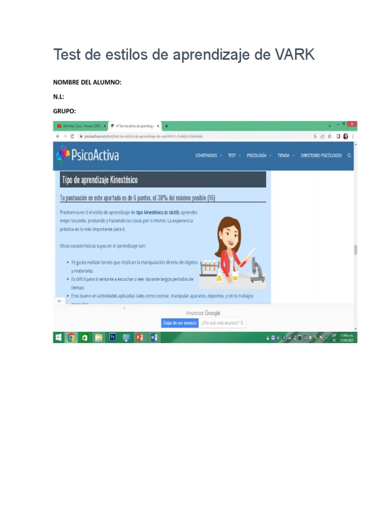 Test Estilos de Aprendizaje Vark 202 | PDF