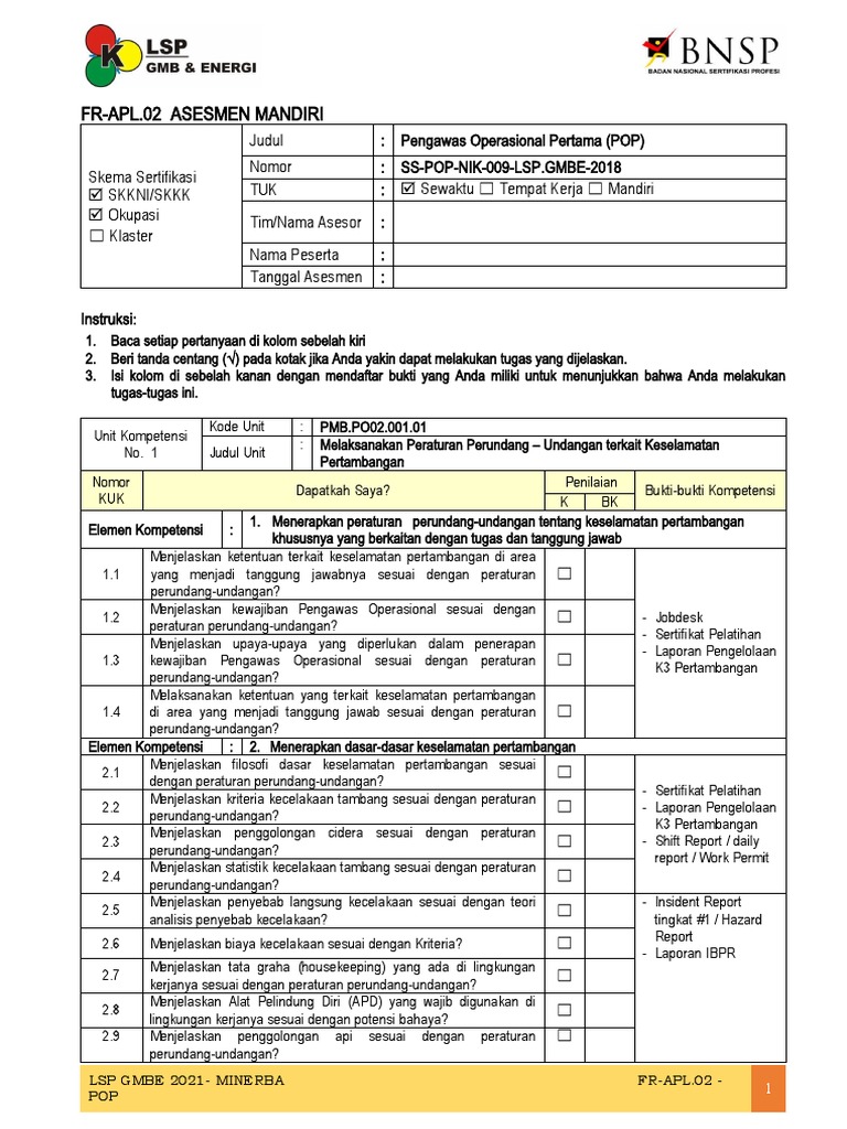 Fr-Apl.02 Asesmen Mandiri | PDF