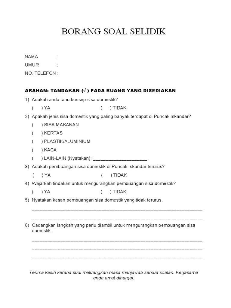 Borang Soal Selidik | PDF