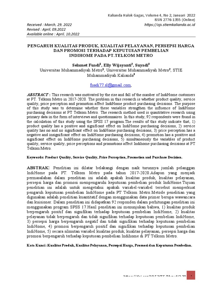 Pengearuh Kualitas Produk Kualitas Pelayanan Persepsi Harga Dan Promosi Terhadap Keputusan ...